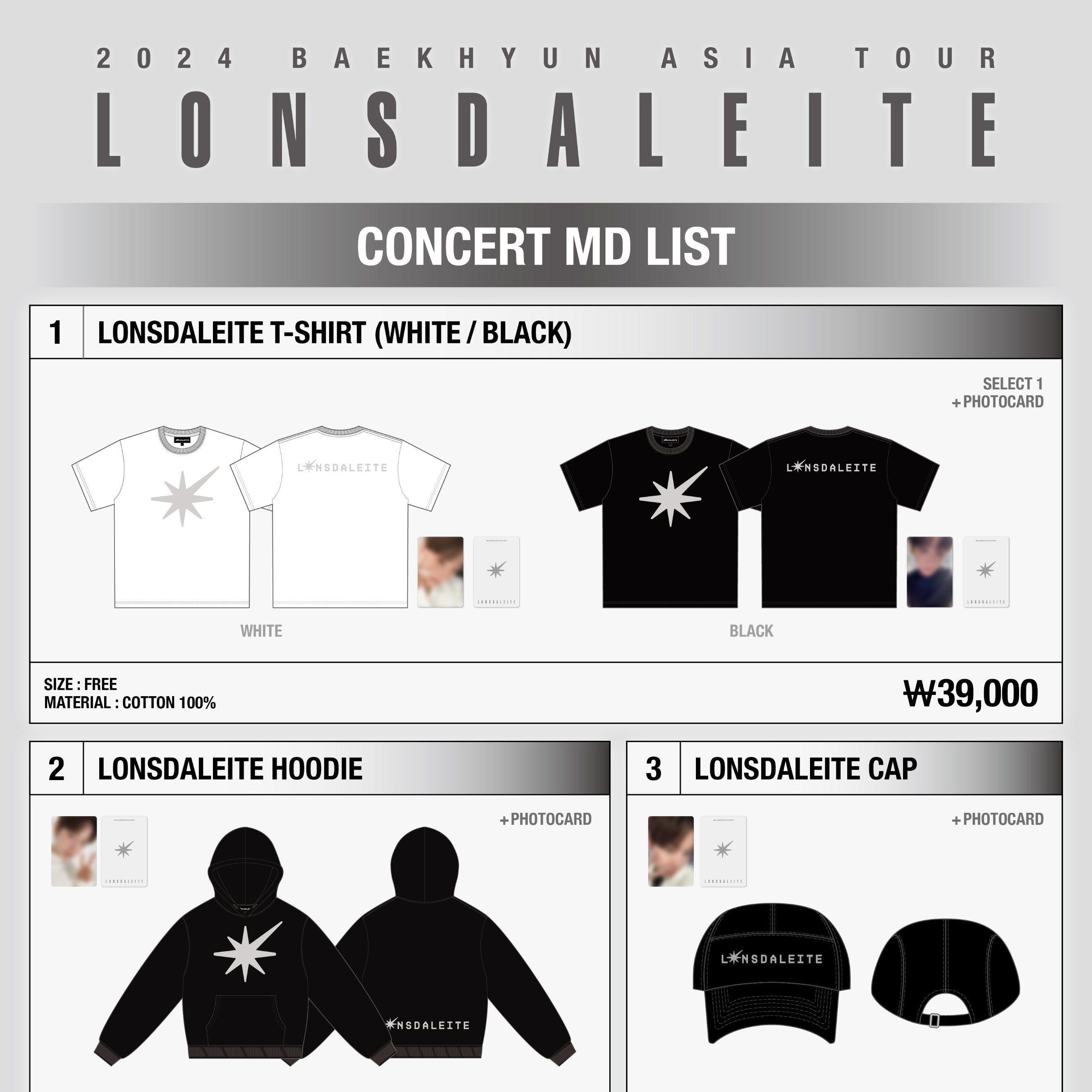 BAEKHYUN LONSDALEITE CONCERT MERCHANDISE (T-SHIRT / HOODIE / CAP) – Yes ...
